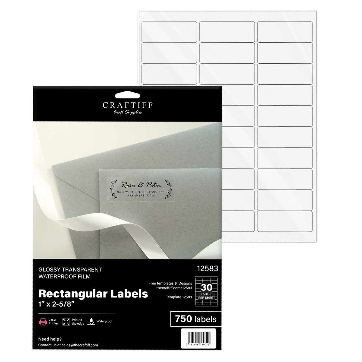 1 x 2 5/8 inch Clear Address Labels【12583】 – Craftiff